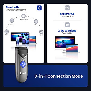 Eyoyo 1D&2D Bluetooth Barcode Scanner, Portable Wireless Mini Barcode Reader with Bluetooth/2.4G Wireless/USB Wired Connection, Compatible with iPad, iPhone, Tablet PC