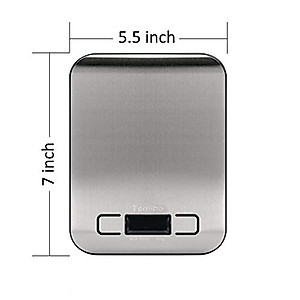 Tomiba Digital Kitchen Food Scale 11 lb Grams and Ounces Small Stainless Steel Backlit Silver Batteries Included