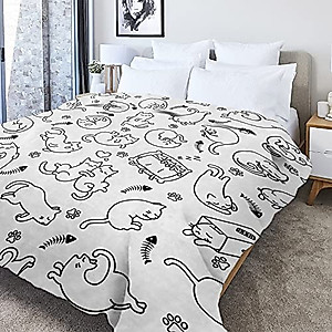 Cat Throw Blanket for Cat Lovers Cute Cat Flannel Fleece Blankets for Kids Adults Kawaii Simple Cat Print Lightweight Fuzzy Blanket Soft White Blanket for Couch Sofa Bed Birthday Gifts, 50''x60''
