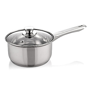 MARBELLA 20 cm Stainless Steel Saucepan with Glass Lid Food Grade Heavy Duty Multipurpose Saucepan for Stew, Simmering, Soup Pot, Induction, Gas and Dishwasher Safe Nickel Free Cookware Silver