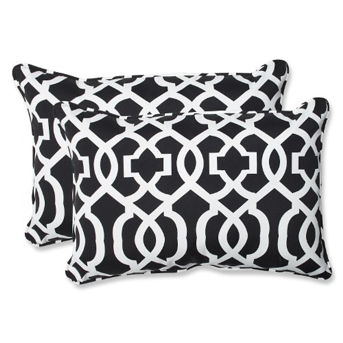 Pillow Perfect Trellis Indoor/Outdoor Accent Throw Pillow, Plush Fill, Weather, and Fade Resistant, Large Lumbar - 16.5" x 24.5", Black/White New Geo, 2 Count