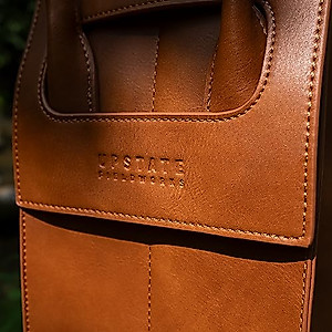 Wine Tote Carrier Bag | 2 Bottle - Vegan Leather, Soft Suede Interior Pouch with Divider - Great for Travel, BYOB, Wine Tastings, Parties, Gifts, Hygge