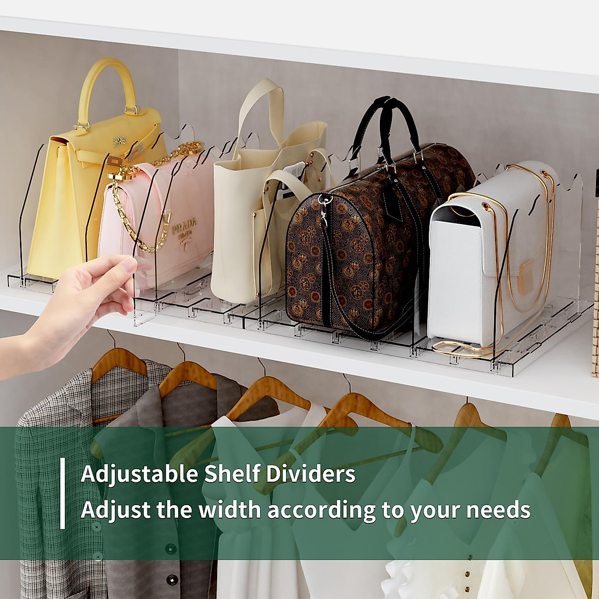 SPACEKEEPER Adjustable Shelf Divider for Closet, Clear Purse Organizers for Closet Acrylic Handbag Separators Storage Organizer Bookshelf Separator Dividers in Bedroom, Office