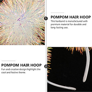 Tinsel Bling Pom Pom Headband Pom Pom Headband Pom Pom Headbopper Pom Pom Costume Headwear for Adults Pom Pom Hair Band White Springs Head Bopper Alien Head Boppers