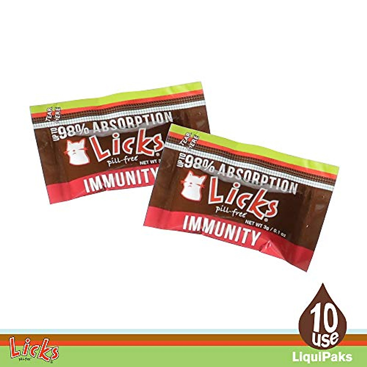 Licks Pill-Free Cat Immunity - Immune Support Cat Supplies - Respiratory Supplements for Cats - Cat Health Supplies - Gel Packets - 10 Use