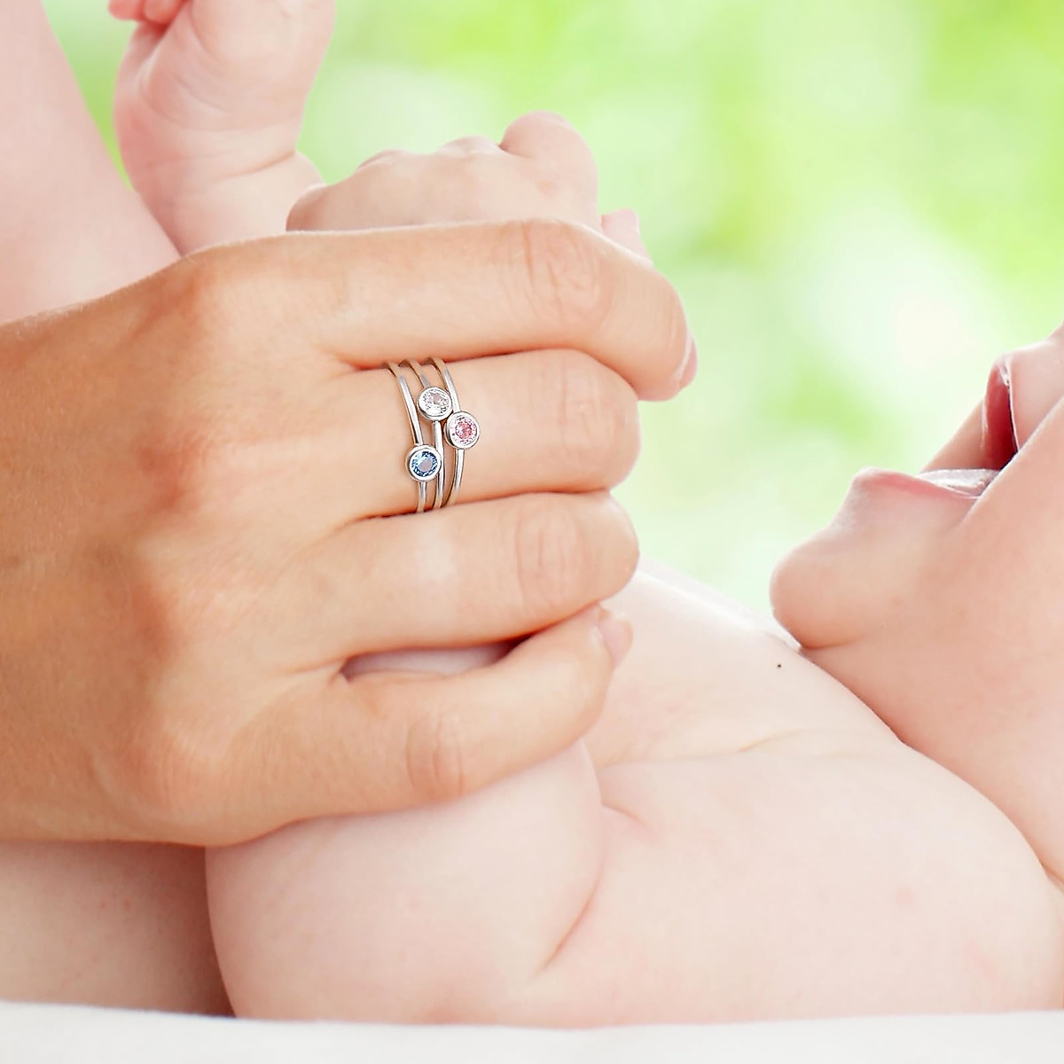 Simple Birthstone Rings for Women Jewelry 925 Sterling Silver Colorful Cubic Zirconia Stackable Promise Ring for Her (March, 6)