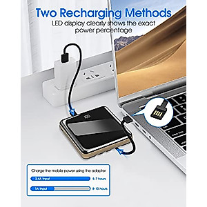 KLL Power Bank with Built in Cables, 10000mAh Slim Portable Charger LED Display, Small External Battery Pack with 4 Inputs and 5 Outputs Phone Charger for iPhone Samsung Huawei iPad etc