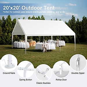 Carport, 20 x 20 Heavy Duty Carport Canopy with Removable Sidewall, Portable Garage with All-Season Tarp, Outdoor Storage Shelter Water-Resistant Car Canopy for Party Event Wedding Gathering (20x20ft)