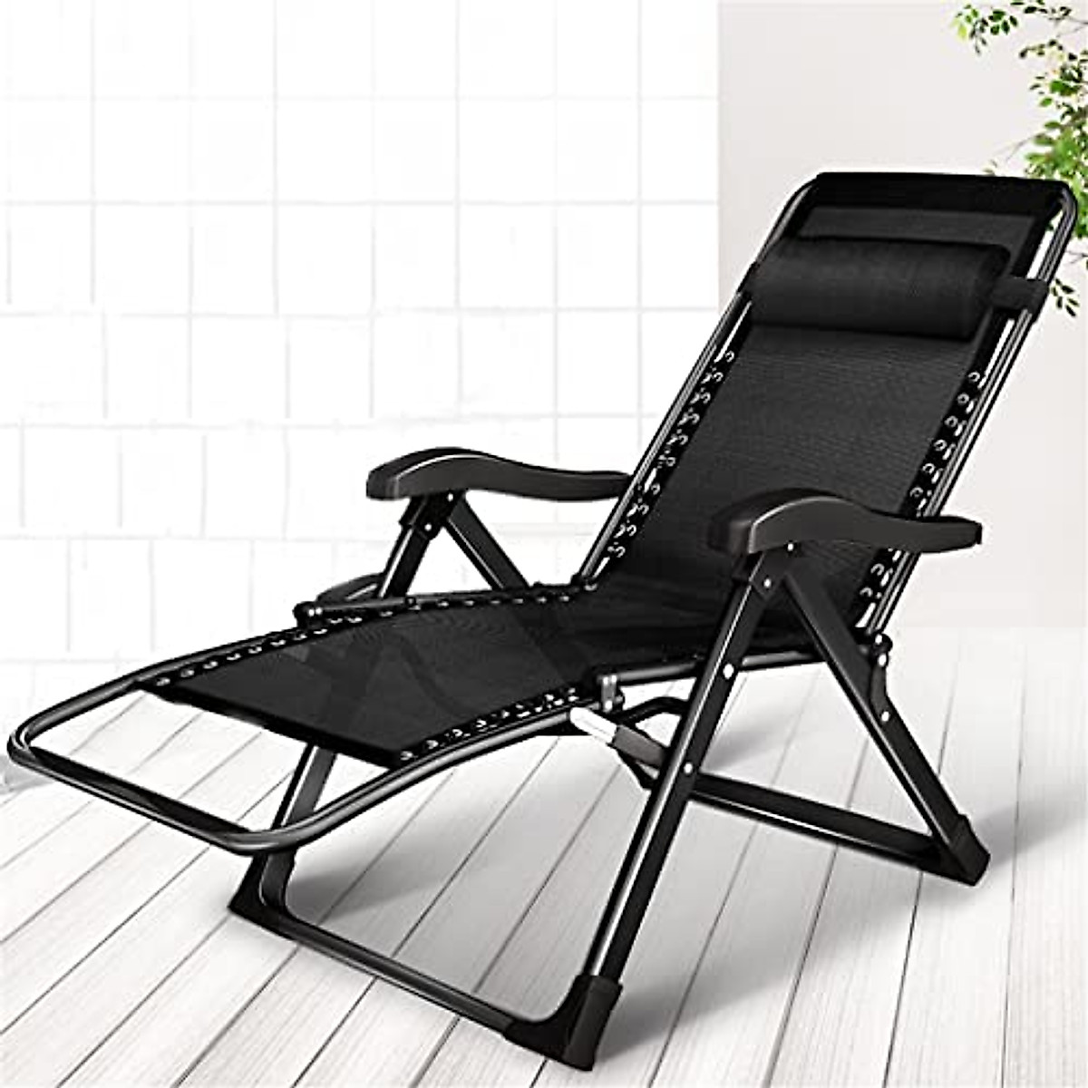 WYKDD Sun Loungers Outdoor Zero Chair Wood Armrest Camping Lounge Patio Padded Folding Lawn Recliner