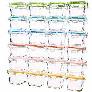 YARYOUNG 24 Pack 5oz Small Glass Food Storage Containers, Tiny Food Containers with Locking Lids Leak-proof, Glass Food Jars for Storing and Freezing food, Oven & Dishwasher Safe, BPA Free, Square