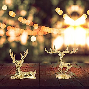 2PCS Mini Elk Metal High Texture Statue Fashion Classic Gold Good Luck Fortune Ornament for Car, Office Desktop, Bedroom, Wine Cabinet, Display Stand, Christmas Deer (Mini Couple Deer)
