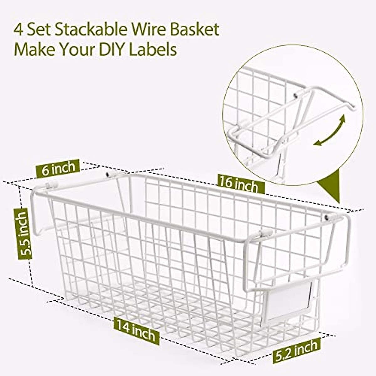 4 Pack Large Stackable Wire Baskets For Pantry Storage and Organization - Metal Storage Bins for Food, Fruit - Kitchen Bathroom Closet Cabinets Countertops Organizer, White