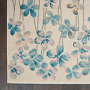 Nourison Tranquil Floral Ivory 5'3" x 7'3" Area -Rug, Easy -Cleaning, Non Shedding, Bed Room, Living Room, Dining Room, Kitchen (5x7)