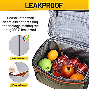 MIER Small Insulated Lunch Bags 12-Can Lunchbox Cooler Totes with Collapsible Expandable Compartment for Work Day-Trip Beach Grocery (Army Green/Orange)