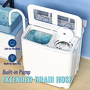 INTERGREAT Portable Washing Machine with Twin Tub, 17.6 Lbs Portable Washer and Dryer Combo, Mini Washing Machine for Camping, Dorms, College Apartments, RV, Rooms (Blue)