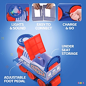 Play22 Electric Ride On Toy Train with Tracks - Ride On Train for Toddlers 1-3 Features Fun Flashing Lights and Music, Storage Seat, 16 Tracks - Playable Without Tracks - Riding Toys for Kids