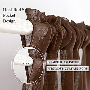 MIULEE Chocolate Brown Linen Textured Sheer Curtains 84 Inch Length 2 Panels Set for Bedroom/Living Room Semi Transparent Dark Brown Farmhouse Window Drapes Rod Pocket W 54 x L 84 Inches Long