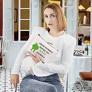 LEVLO Monster Movie Cosmetic Bag Green Monster Fans Gift Check Yourself Before You Monster Yourself Makeup Zipper Pouch Bag (Check Yourself)