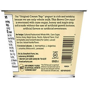 Brown Cow Cream Top Cherry Vanilla on the Bottom Whole Milk Yogurt, 5.3 oz. Cup - Creamy, Delicious Yogurt