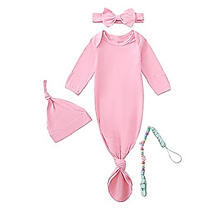 MoryGooder Newborn Girl Outfits Knotted Gown Baby Newborn Sleepers Coming Home Outfits for Baby (Light Pink,0-6 Months)