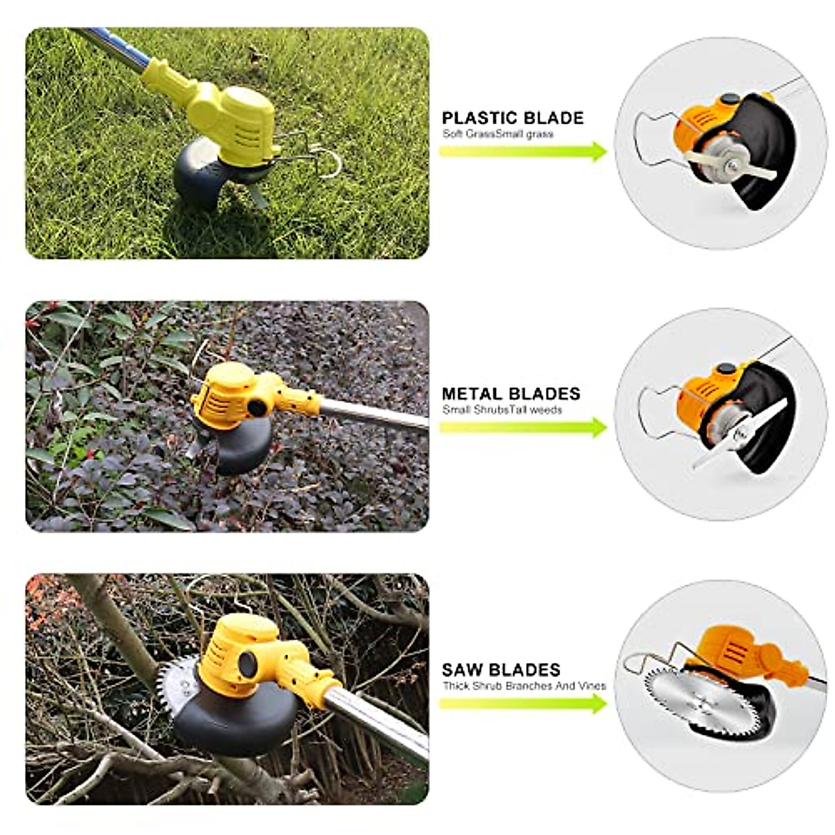 Electric Weed Wacker String Trimmer, 3 in 1 Cordless Weed Eater Lawn Grass Edger with 2 Batteries & 1 Quick Charger for Garden and Yard (Yellow)
