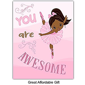 Black Ballerina Wall Decor - African American Girl Wall Art - Black Girls Wall Decor - Toddler, Nursery, Little Girls Bedroom Decor - Pink Girls Room Decor - Positive Quotes Baby Girl Room Decorations