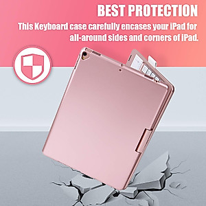 ONHI 360 Rotatable 7 Colors Back-lit Wireless Keyboard Case for New 10.2" iPad 9 th Gen,iPad 8th &7th Gen, Air 3, Pro 10.5(Rose Gold)