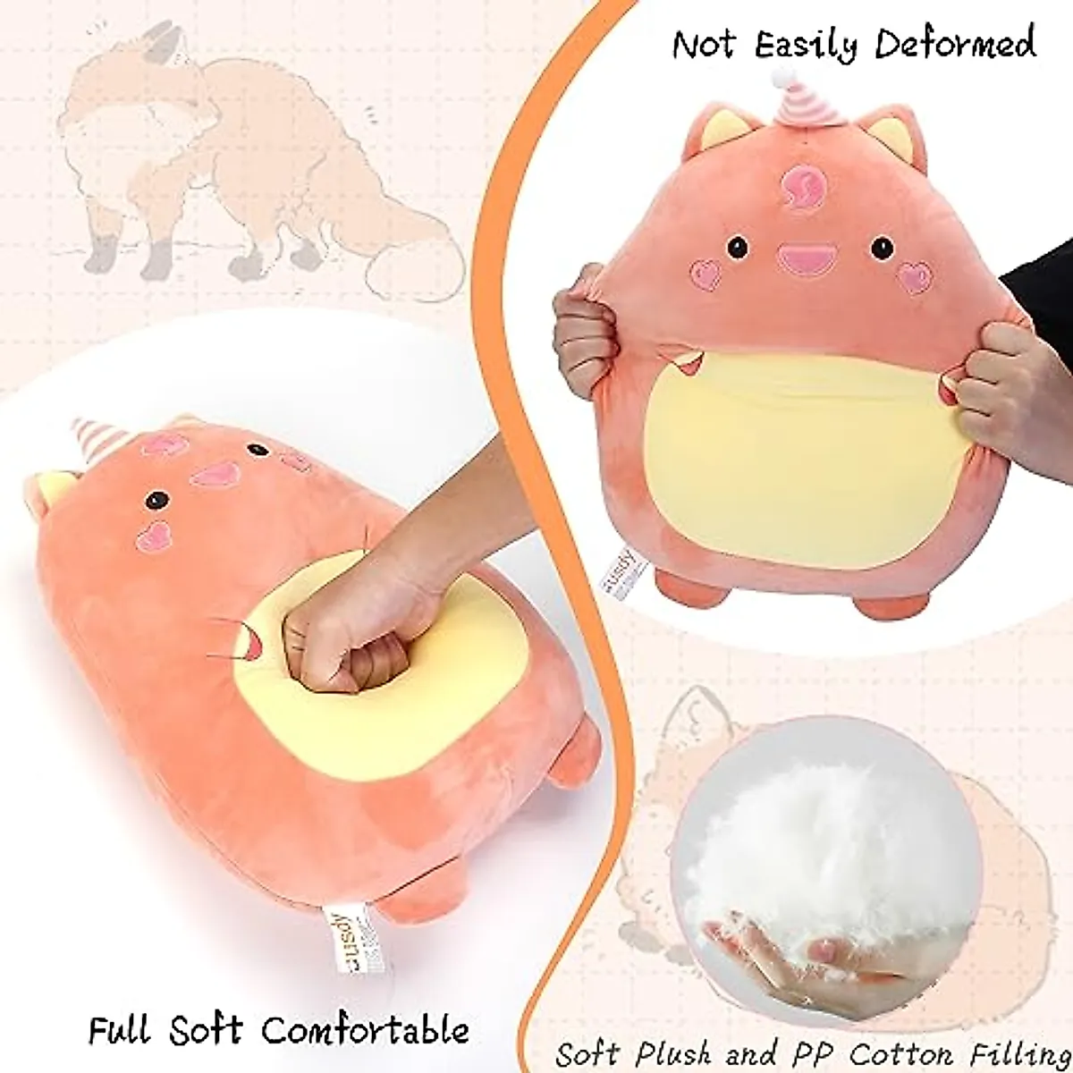 17.7'' Fox Plush Pillow for Girls, Cute Stuffed Animal Hugging Pillow, Soft Plush Toy, Cartoon Sleeping Pillow, Soft Plushie Doll Gifts