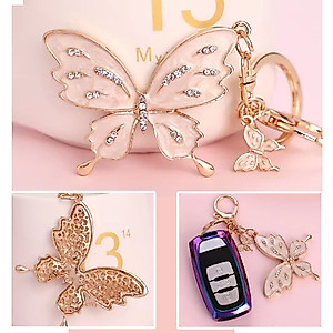 ROPAKED 2 Pieces Butterfly Keychain Cute Key Chains,Butterfly Gift,Crystal Bling Diamond keychain,Butterfly Accessories for Women Car Keys