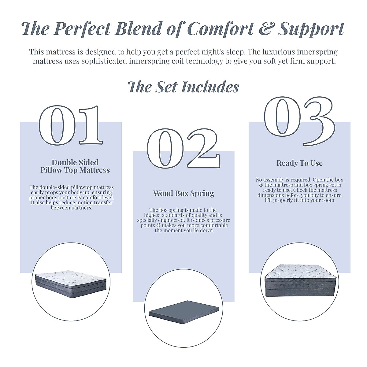 Greaton 13 Inch Foam Encased Mattress with Eurotop and 8 Inch Box Spring, Innerspring Mattresses for Pressure Relief, Comfortable Sleep, Supportive, Motion Isolation, Full XL