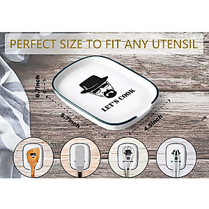 Kwtzkuo® Funny Let's Cook Spoon Rest, White Ceramic Spoon Rest for Stove Top, Unique Gift for Cooking Lovers, Housewarming Gift Home Party BBQ Accessories