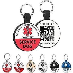 MYLUCKYTAG Service Dog Tag, QR Code Silicone Pet ID Tag Dog Tag, Online Pet Profile, Pet Location Alert Email, Digital Pet Tag, Quiet Dog Tag, Durable Pet ID, Dog Collar Tag, Engraved Pet Tag