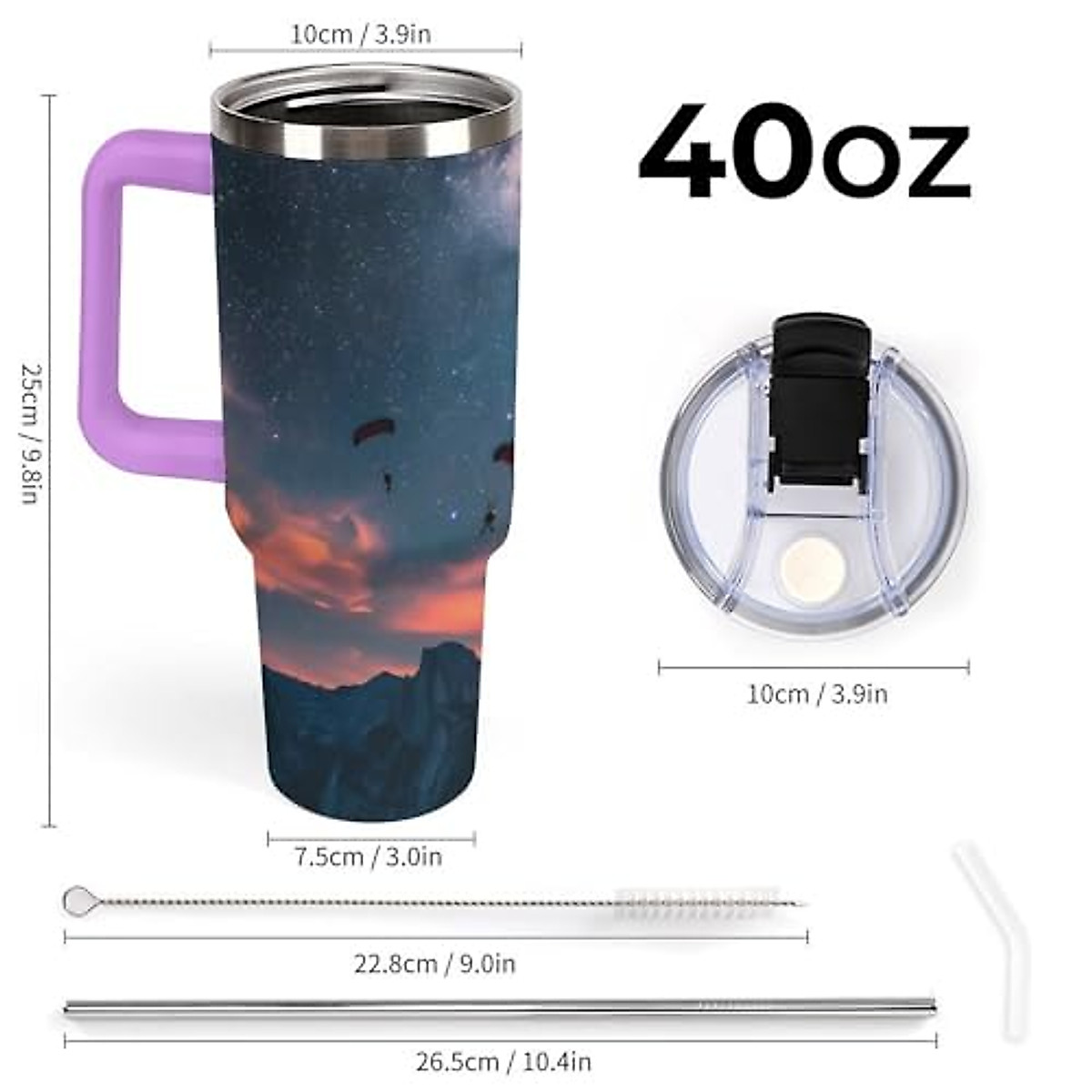 Skydiving Insulated Tumbler with Lid And Straw Stainless Steel Travel Coffee Mug 40oz Violet-style