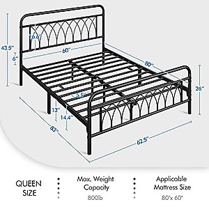 Yaheetech Queen Bed Frame Metal Platform Bed with Petal Accented Headboard/Footboard/14.4 Inch Under Bed Storage/No Box Spring Needed,Black
