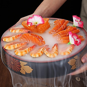 Operitacx Round Sushi Serving Tray Plate Sashimi Platter Seafood Dish Japanese Plastic Lacquered Sushi Food Trays Display Plate (10.6x2.1 inch)