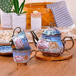 DaGiBayCn 20 PCS Tea set Ceramics Tea set Afternoon Tea Set Adult tea set Gift Tea Set Can Drink Coffee Strong Tea blue