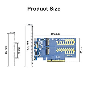 10Gtek 2-Port M.2 NVMe Adapter M-Key, PCIe X8 Gen3. Requires Motherboard BIOS Support for Bifurcation