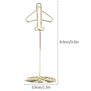 Cyrank 10pcs Table Number Holders, 3.9in Gold Place Card Holders Centerpieces Photo Holder Clips Wire Picture Clips Airplane Design Memo Note Photo Stand