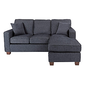 OSP Home Furnishings Russell Reversible Sectional Sofa with 2 Pillows and Coffee Finished Legs, Navy