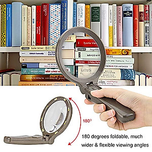 HONWELL Magnifying Glass with Light, Light and Handheld Magnifying Glass, Battery Powered Magnifying Glass for Reading, 3 Modes 16 LEDs Magnifier with 3X 5X Magnification for Inspection,Coins,Hobbies