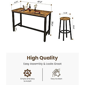 DKLGG Small Bar Table with Stools, Rectangle Bar Table and Chairs Set, Counter Height Tabletop for Breakfast Restaurant Dinner Living Party Room Small Space, 3-Piece Pub Dining Furniture, Bistro Set