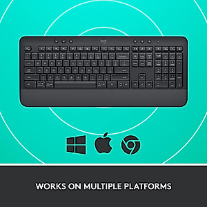 Logitech Signature K650 Comfort Full-Size Wireless Keyboard with Wrist Rest, BLE Bluetooth or Logi Bolt USB Receiver, Deep-Cushioned Keys, Numpad, Compatible with Most OS/PC/Window/Mac - Graphite