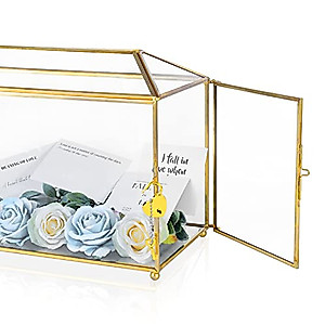 Ripprovt Glass Wedding Card Box with Lock, 12.6x5.9x9 inches Large Gold Card Boxes for Wedding Reception, Keepsake Display, Graduation, Party Centerpiece Decorative Box