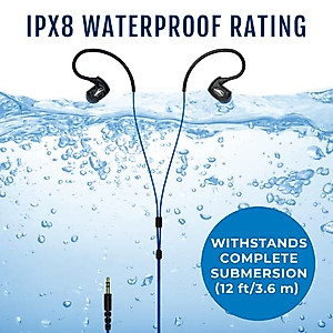 H2O AUDIO Surge SX10 Headphones, Waterproof IPX8, Normal Cord, in-Ear Stereo Earbuds Noise Cancelling Earphones for Swimming, Running and Sporting Activities