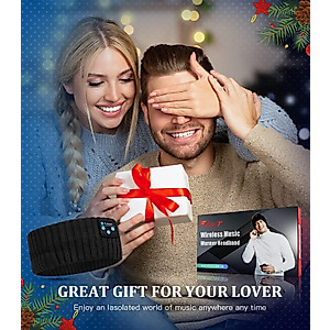 Fulext Sleep Headphones Bluetooth Beanie Headband, Wireless Ear Muffs Winter Knit Headphone Headband Ear Warmers Christmas Stocking Stuffers Gifts for Women Men Dad Mom Friend Teens Him Her, Black