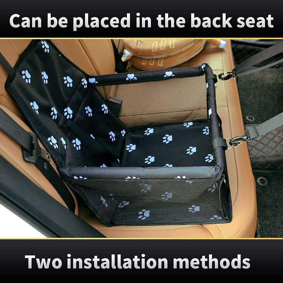 SWIHELP Dog Car Seat Puppy Portable Pet Booster Car Seat with Clip-On Safety Leash and PVC Support Pipe, Anti-Collapse,Perfect for Small Pets