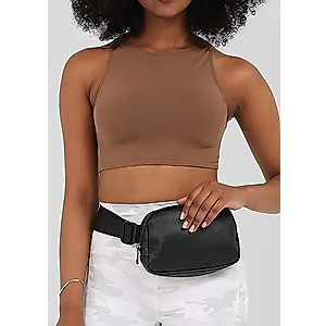 ODODOS Mini Belt Bag with Adjustable Strap, Vegan Leather Fanny Pack Small Waist Pouch for Workout Running Traveling Hiking, Matt Black