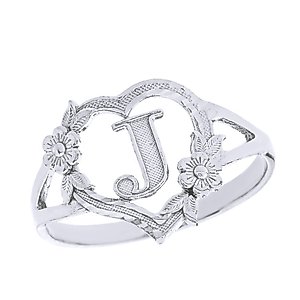 CaliRoseJewelry Sterling Silver Initial Alphabet Heart Personalized Ring (Size 11.25) - Letter J