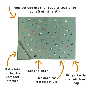 Austin Baby Co Silicone Placemat – Stain Resistant Portable Place Mats – Food Grade Silicone, Dishwasher Safe and Folds into Pocket for Easy Storage On The Go (Camper Sage Green)