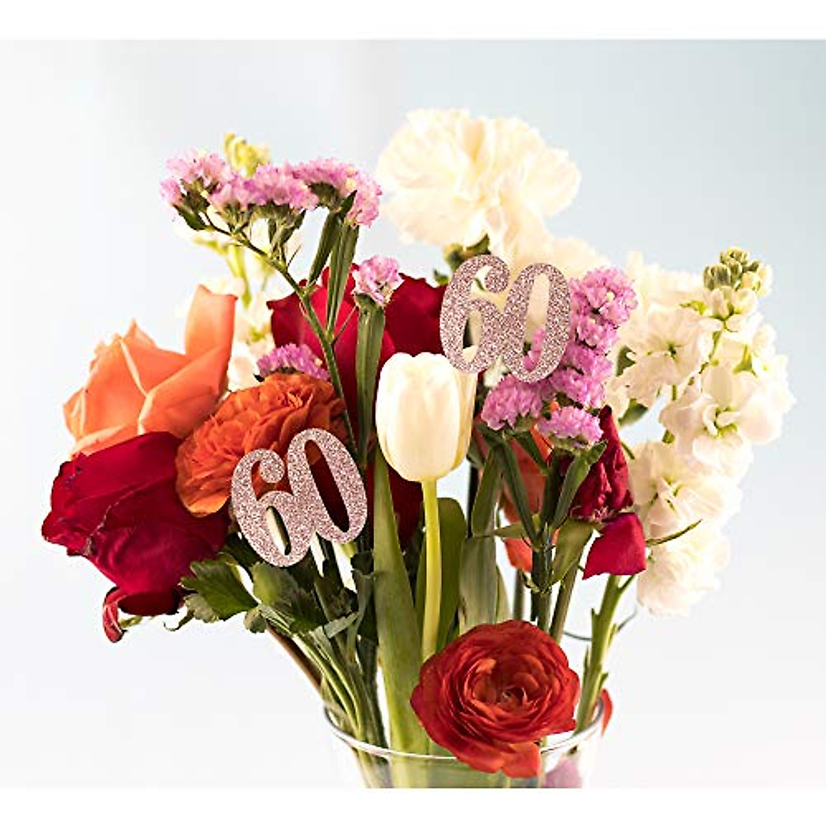 Sumerk 8 PCS 60th Birthday Centerpiece Sticks Rose Gold Glitter 60 Table Centerpieces Flower Toppers for Anniversary Birthday Party Decoration Supplies